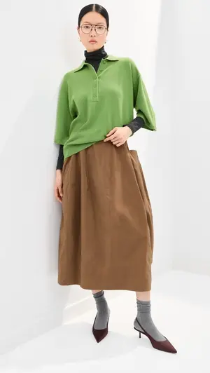 Tibi Nylon Lantern Skirt - Caramel Latte