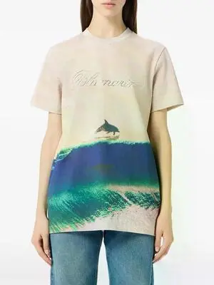 Blumarine Print Embroidered T-shirt - Neutrals