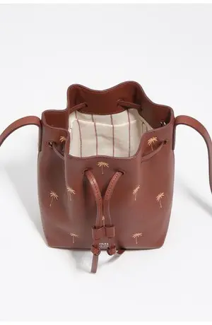 Bimba Y Lola Small Palms Print Leather Carlino Bucket Bag - Nut