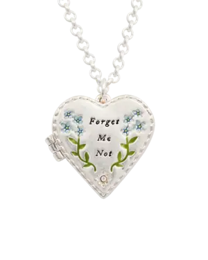 FABLE ENGLAND Forget Me Not Heart Locket Necklace - Silver