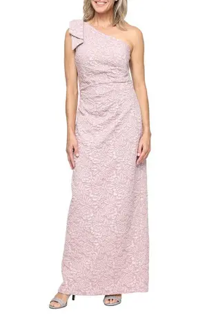 Alex Evenings One-shoulder Floral Crepe Column Gown - Blush
