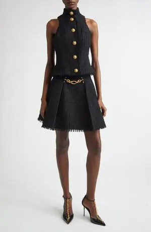 Balmain Chain Tweed A-line Miniskirt