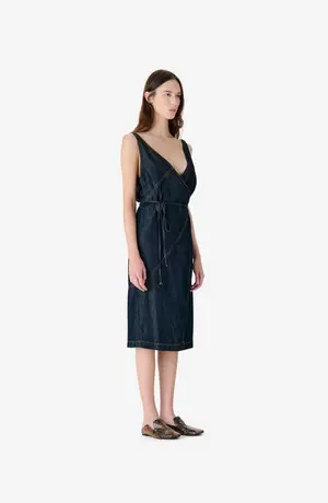 IRO PARIS Rania Sateen Denim Wrap Dress