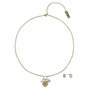 HALLMARK Mom Heart Pendant Necklace And Earring Set Clear-gold