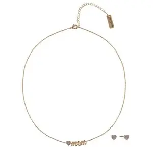 HALLMARK Tone Mom Heart Pendant Necklace And Earring Set With Crystal Accents - Gold