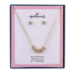 HALLMARK Tone Mom Heart Pendant Necklace And Earring Set With Crystal Accents - Gold
