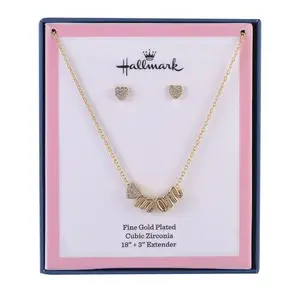 HALLMARK Mom Heart Pendant Necklace And Earring Set - Gold