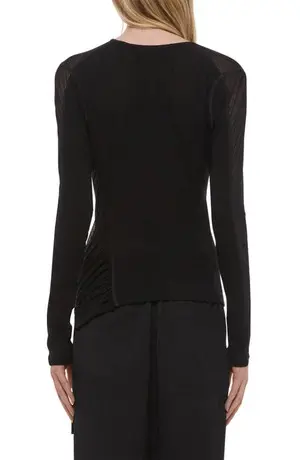 Helmut Lang Ruched Asymmetric Hem Cotton Top - Black
