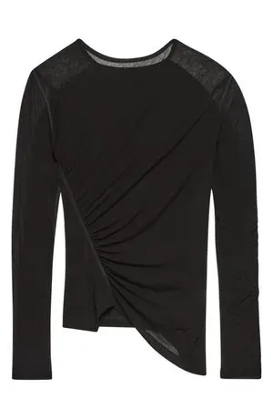 Helmut Lang Ruched Asymmetric Hem Cotton Top - Black