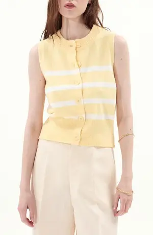 Deluc Mykonos Stripe Knit Vest - Butter With Ecru Stripes