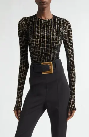 Balmain Monogram Jacquard Devoré Velvet Top