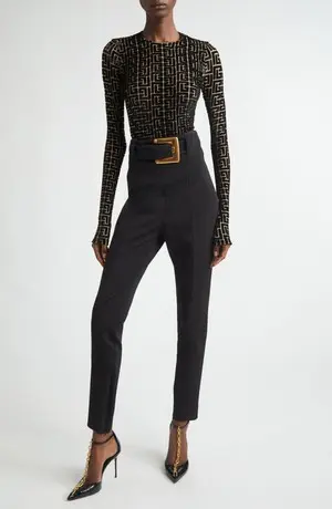 Balmain Monogram Jacquard Devoré Velvet Top