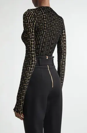 Balmain Monogram Jacquard Devoré Velvet Top