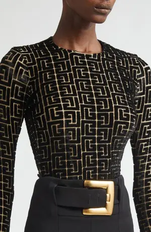 Balmain Monogram Jacquard Devoré Velvet Top