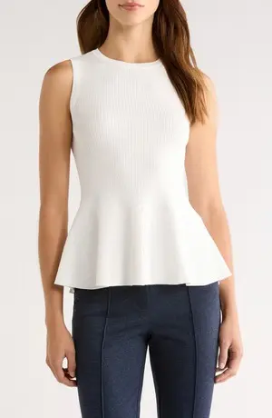 Halogen Sleeveless Rib Peplum Top - Antique White