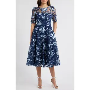 Women's Elbow Sleeve Midi Cocktail Dresses