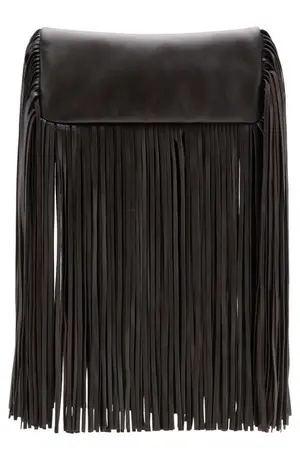 Mango Fringe Leather Clutch - Chocolate