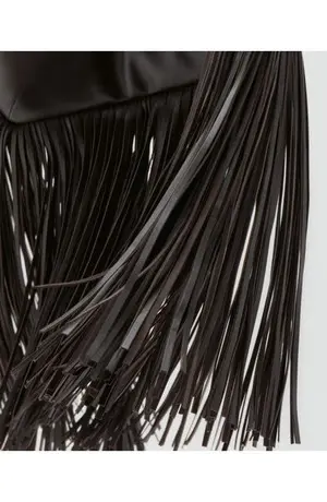 Mango Fringe Leather Clutch - Chocolate