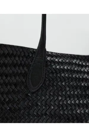 Mango Braided Leather Shoulder Bag - Black