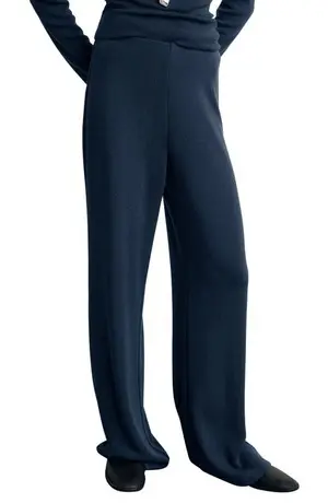 Mango Straight Leg Knit Pants - Navy