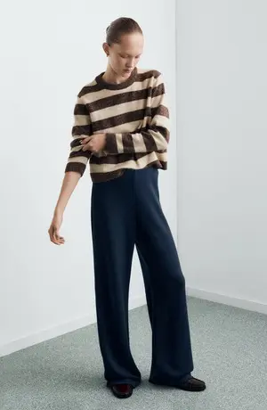 Mango Straight Leg Knit Pants - Navy