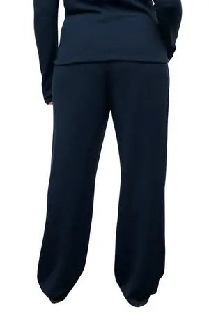 Mango Straight Leg Knit Pants - Navy