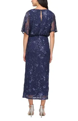 SL FASHIONS Sequin Blouson Bodice Gown - Navy