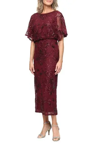 SL FASHIONS Sequin Blouson Bodice Gown - Wine