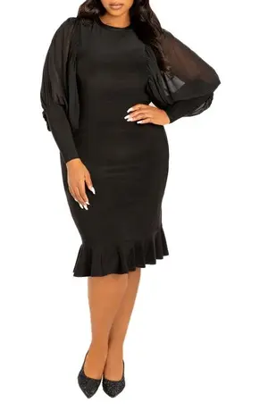 BUXOM COUTURE Volume Sleeve Body-con Dress - Black