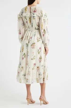 ZOE AND CLAIRE Printed Ruffle Chiffon Midi Dress