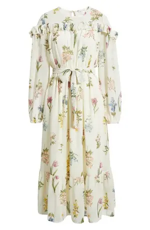 ZOE AND CLAIRE Printed Ruffle Chiffon Midi Dress