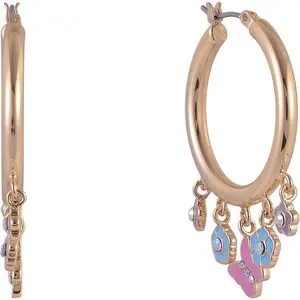 HALLMARK Gold Tone Hoop Earrings With Enamel Flower Drops - Pink