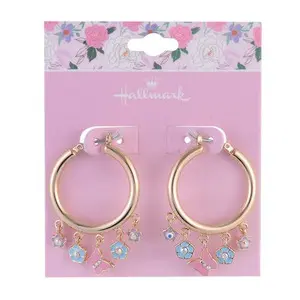 HALLMARK Gold Tone Hoop Earrings With Enamel Flower Drops