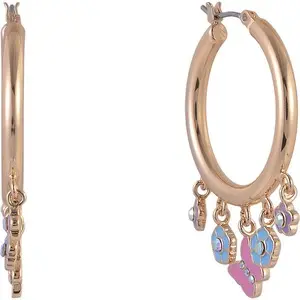 HALLMARK Gold Tone Hoop Earrings With Enamel Flower Drops