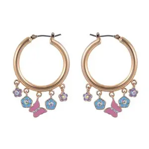 HALLMARK Gold Tone Hoop Earrings With Enamel Flower Drops