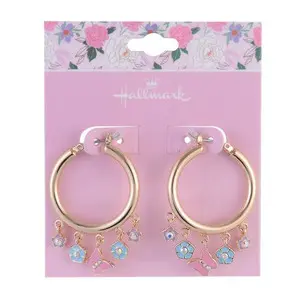HALLMARK Gold Tone Hoop Earrings With Enamel Flower Drops