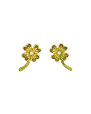 FABLE ENGLAND Lucky Clover & Pearl Stud Earrings - Gold