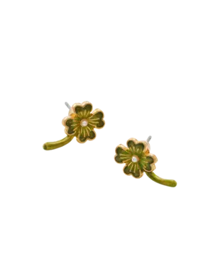 FABLE ENGLAND Lucky Clover & Pearl Stud Earrings
