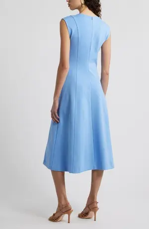 Nordstrom Pleated Cap-sleeve Ponte Fit-and-flare Dress