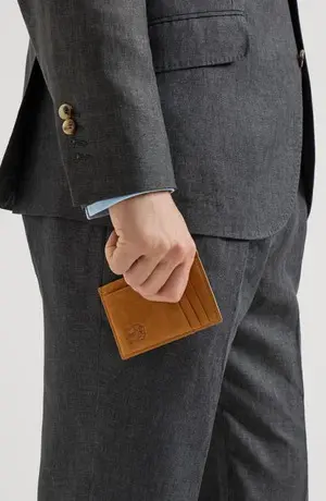 Brunello Cucinelli Nubuck Card Holder - Cognac