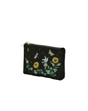 FABLE ENGLAND Sunflower Velvet Embroidered Pouch