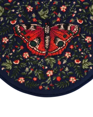 FABLE ENGLAND Butterfly Embroidered Velvet Circle Jewellery Box