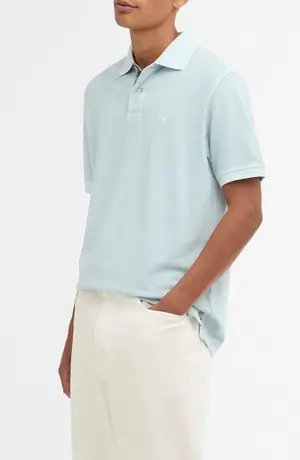Barbour Tailored Fit Tartan Placket Cotton Piqué Polo - Washed Sky