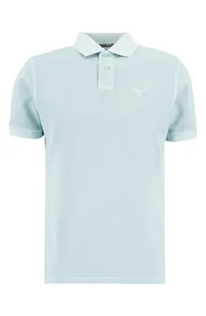 Barbour Tailored Fit Tartan Placket Cotton Piqué Polo - Washed Sky