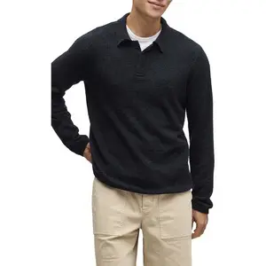 Barefoot Dreams Cozychic® Lite Long Sleeve Polo Shirt - Black