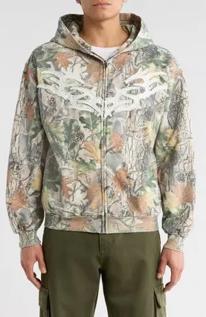 PACSUN Chaos Appliqué Camouflage Zip Hoodie
