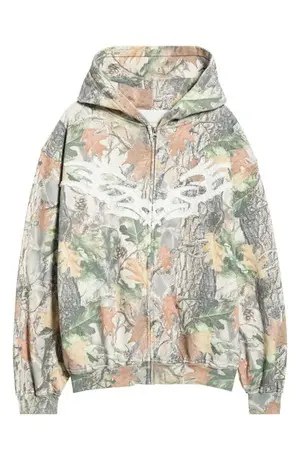PACSUN Chaos Appliqué Camouflage Zip Hoodie