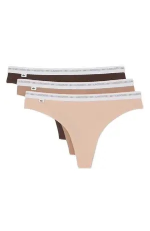 Lacoste 3-pack Stretch Cotton Thongs - Biscuit/baguette/grume