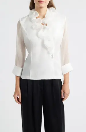 Alex Evenings Yoryu Chiffon Ruffle Top - Ivory