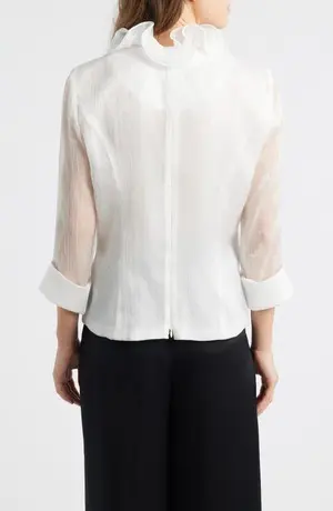 Alex Evenings Yoryu Chiffon Ruffle Top - Ivory